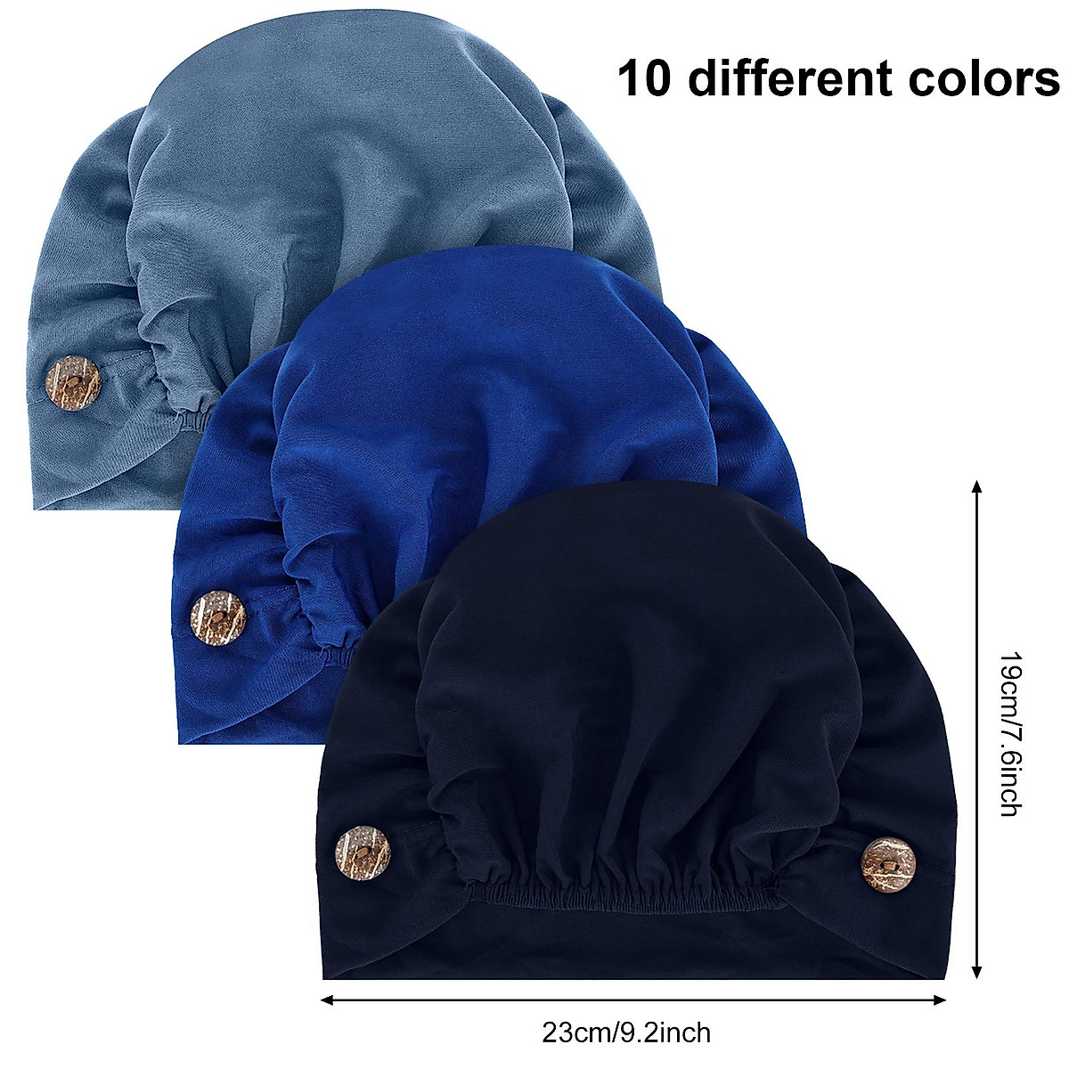 Geyoga 10 Pieces Soft Bouffant Caps with Buttons, Gourd-Shape Caps Stretch Bouffant Hats Unisex Stretchy Headband Turban with Ear Loop Holder Buttons Multicolor