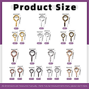 Swpeet 1610Pcs 0.16 Inch 0.2 Inch 0.24 Inch 3 Sizes Screw Eye Pins Metal Screw-in Eye Bolts Screw Eyes Hooks Kit, Small Screw Pins Mini Metal Eye Screw crew Eyes Hooks Self-Tapping Screws Hooks