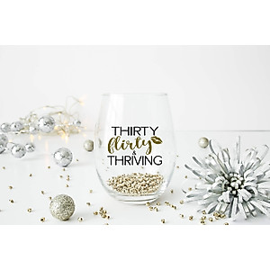 30th Birthday Gifts for Women, Her - 30th Birthday Wine Glass - Thirty Flirty and Thriving - 1993 30 Year Old Gifts for Women, Bestie, Best Friend, Sister, Girlfriend - Decorations Favors - 15 oz
