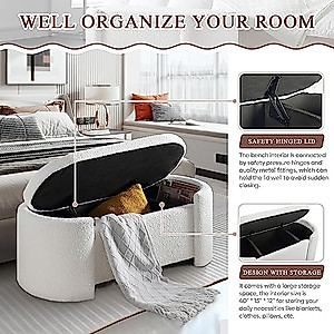 KINFFICT 43.4" Storage Ottoman Bench for Bedroom End of Bed, Upholstered Boucle Storage Bench, Modern Sherpa Benches Furniture with Safety Hinge for Entryway, Bedroom, Living Room, Teddy White