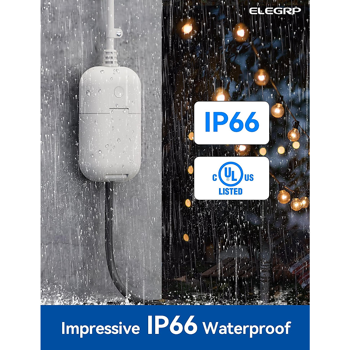 ELEGRP PQR10 Outdoor Smart Plug Waterproof IP66, WiFi Plug Compatible with Alexa & Google Assistant, Smart Outdoor Outlet for String Lights, No Hub Required, 400W Max, UL Certified, 1 Pack, Grey