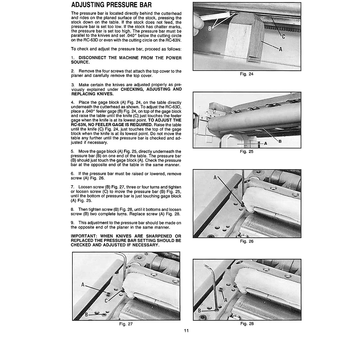 Delta 24" Model RC-63D, RC-63N Wood Planer Instruction & Parts Manual
