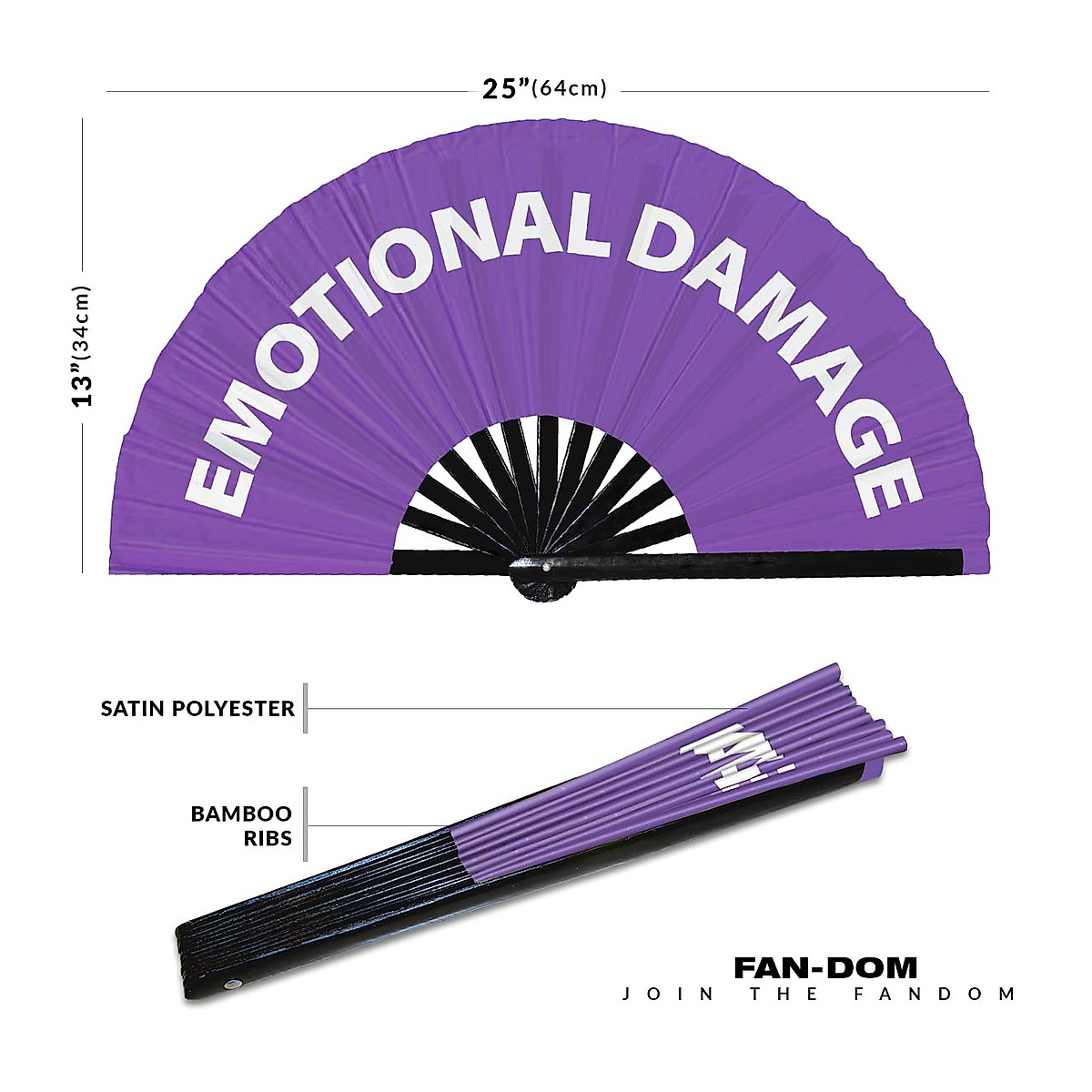 Emotional Damage hand fan foldable bamboo circuit hand fan funny gag slang words expressions statement gifts Festival accessories Rave handheld Circuit event fan Clack fans (Purple)