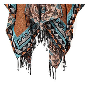 Urban CoCo Women's Printed Tassel Open front Poncho Cape Cardigan Wrap Shawl (Orange-series 5)