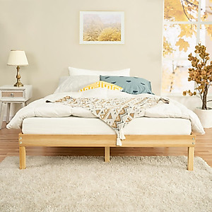 Naomi Home 14 Inch Solid Wood Platform Bed Queen Bed Frame, Pine Wood Queen Platform Bed Frame, No Squeak Bed Frame, Bed Frame Queen Size, No Box Spring Needed, Sturdy Bed Frame - Natural