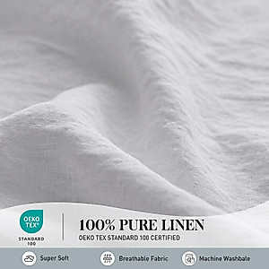 Simple&Opulence 100% Linen Duvet Cover Set, 3 PCS Natural French Flax White Ruffle Duvet Cover King Size, Breathable Comfy Linen Bedding Comforter Cover with 2 Pillowcases (White, 104"X92")