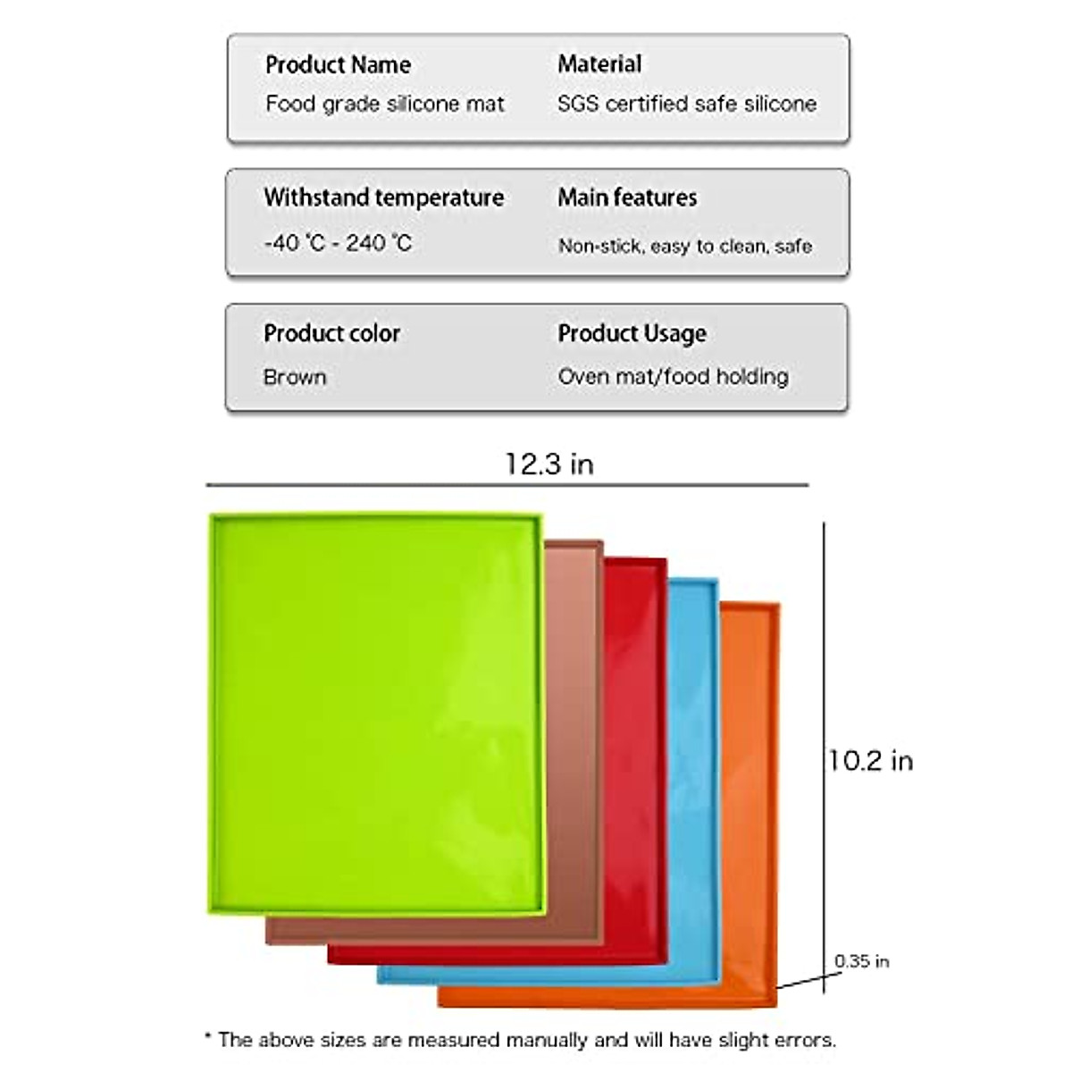 5pcs silicone dehydration mats with edge(5 colorful colors)-12.3” x 10.2 ” Silicone Sheets, nonstick silicone tray liner, Withstands -40°C to 240°C, reusable, suitable for fruit meat vegetable herbs