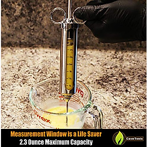 Cave Tools 2.3-oz Stainless Steel Meat Tenderizer Injection Syringe Kit with 3 Precision Marinade Injectors - BBQ Grill and Smoker Accessories