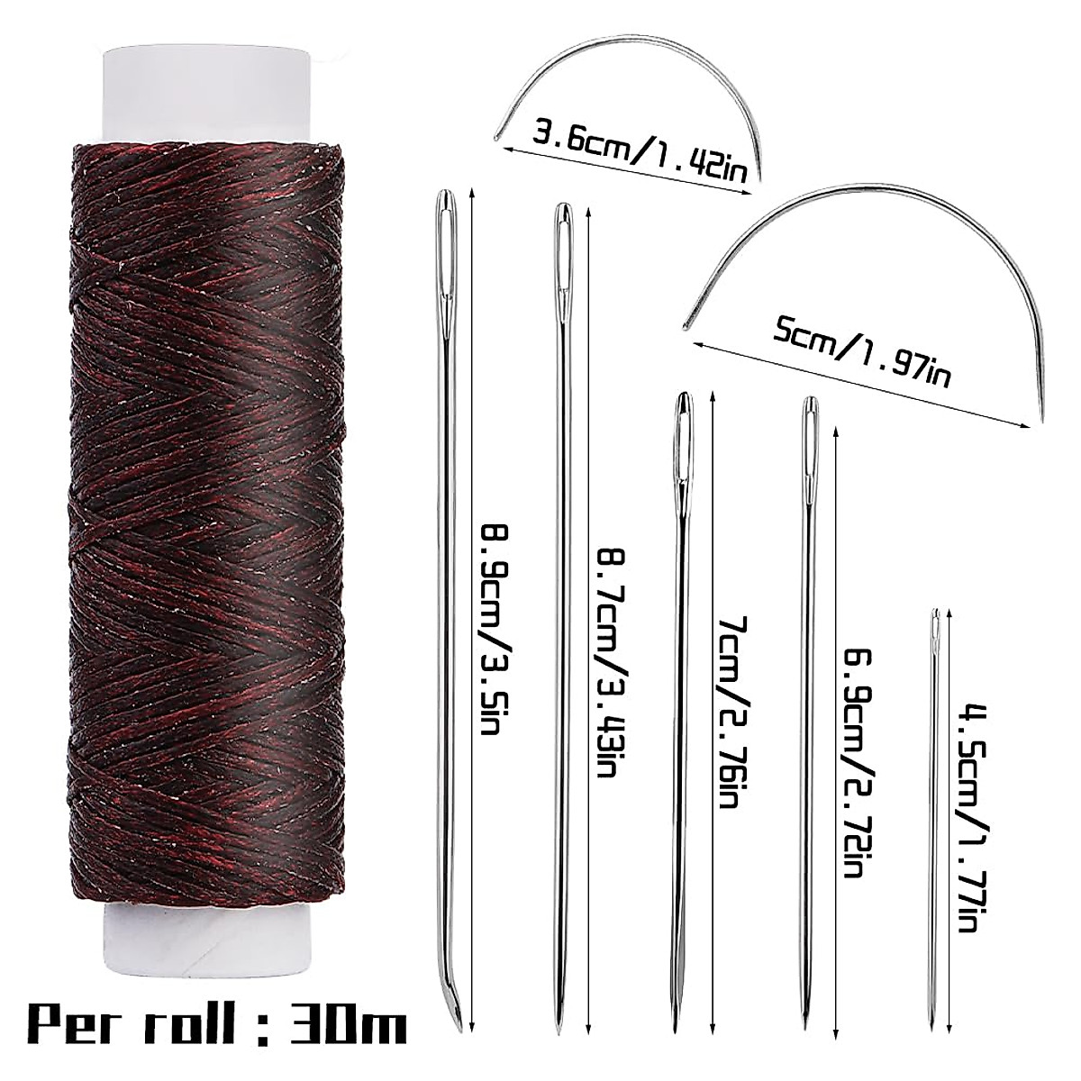 Waxed Thread 32 Yards, Leather Sewing Waxed Thread with Hand Sewing Needles, Leather Sewing Thread Set for Home Upholstery Carpet Leather Canvas Repair and Sewing