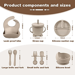 Silicone Baby Feeding Set - 8Pcs Baby Led Weaning Supplies Toddlers Weaning Feeding Sippy Cup with Straw and Lid Baby Feeding Supplies Set