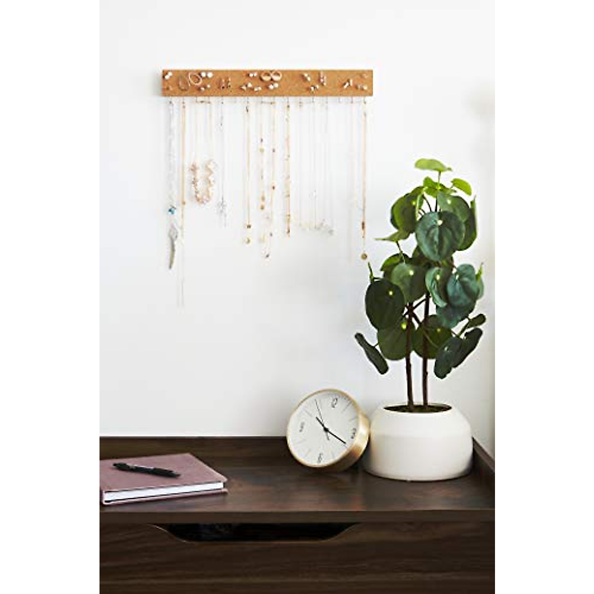 Stud Earring Organizer Hanging Holder with Cork Board - Wall Mount Jewelry Organizers - Necklace Display Rack - Mounted Cork Jewelry Display - Storage Hanger for Necklaces and Stud Earrings