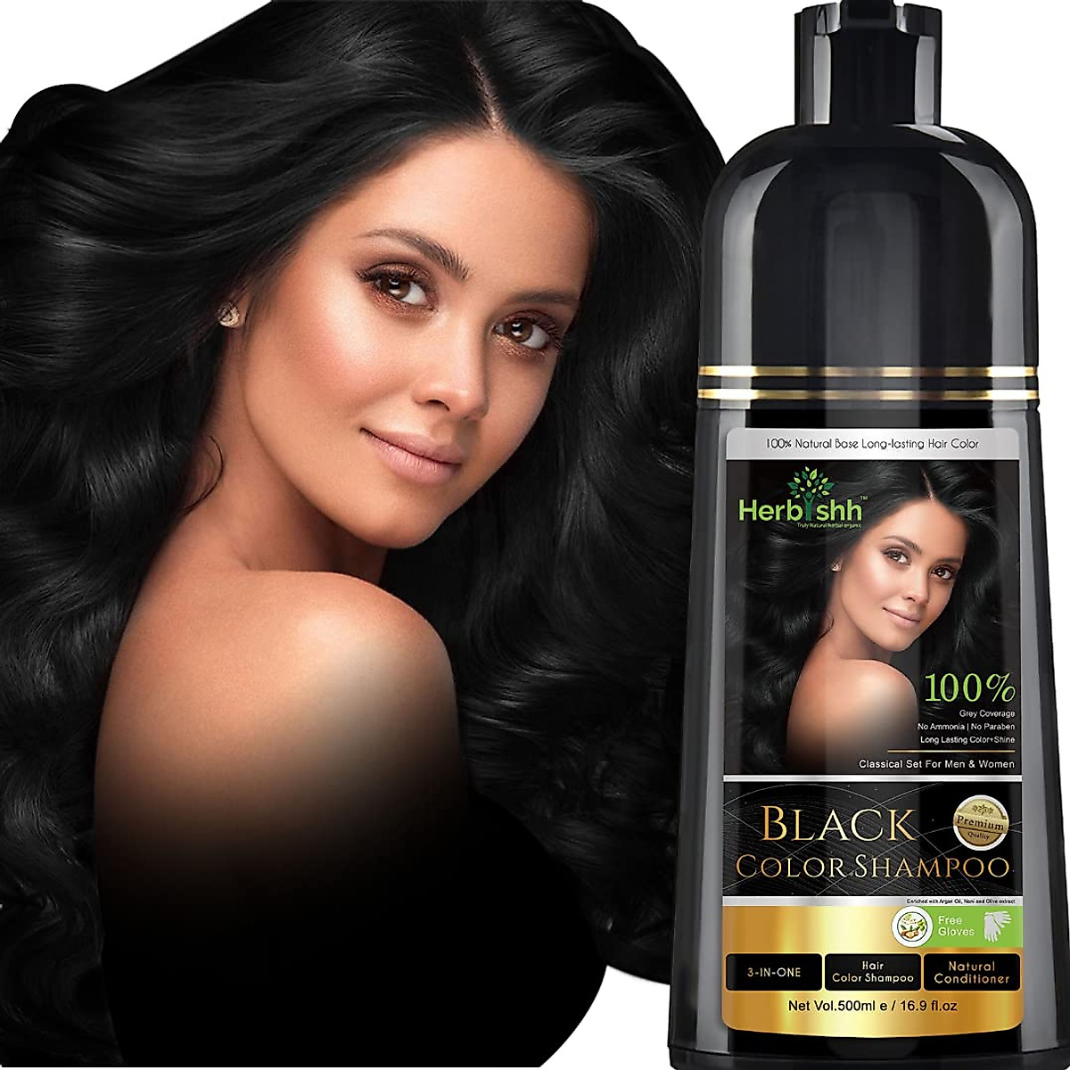 Herbishh Hair Color Shampoo Black + Moroccan Argan Hair Shampoo + Argan Hair Conditioner Kit