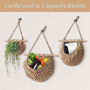 Hanging Fruit Basket, Handmade 3-Tier Jute Woven Wall Basket, BOHO Kitchen Wall Decor for Organizing, Storage Basket for Kitchen Living & Bathroom Bedroom