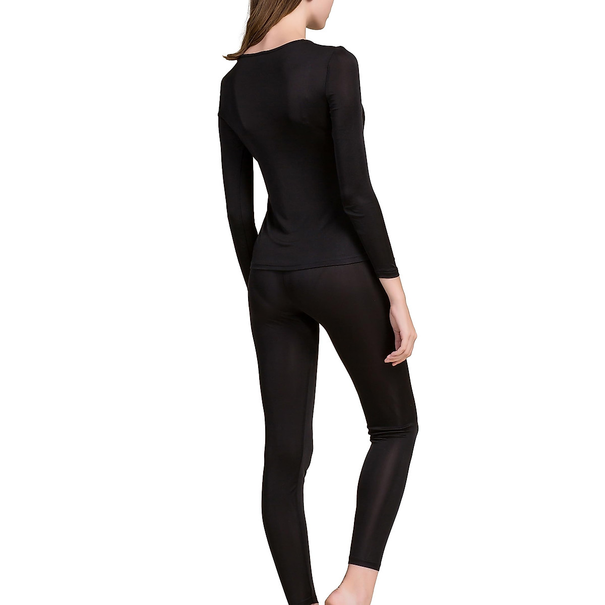 Grenasasilk Womens Silk Long Underwear Mulberry Silk Long Johns Silk Thermal Underwear Sets Cold Weather Base Layer (M, Black)