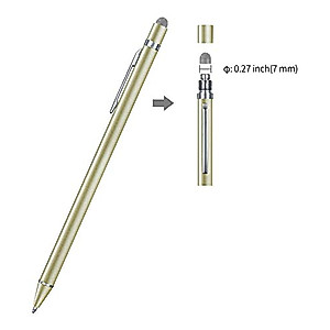ChaoQ Stylus Pens for Touch Screens (2 Pcs), Capacitive Stylus Ballpoint Pen, 1.0mm Medium Point Black Ink, with 4 Replaceable Mesh Tip and 4 Replaceable Refills (Gold)