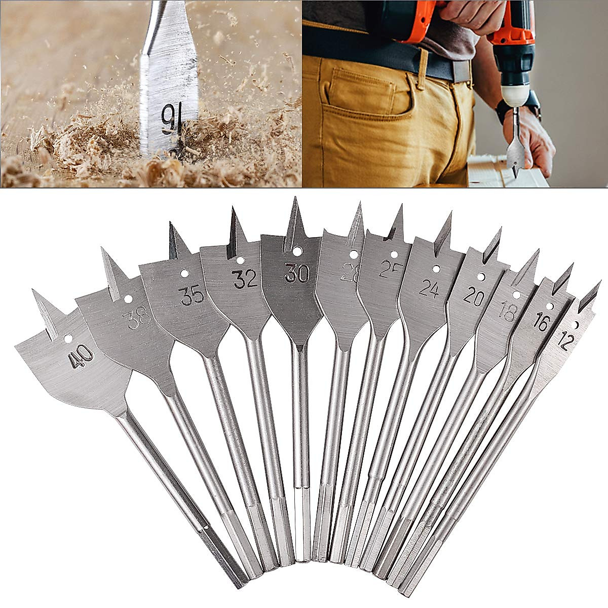 HOHXEN High Speed Steel Wood Boring/Spade/Paddle - Drill Bit Set 12-40mm