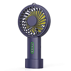 IPOW Mini Handheld Fan Personal Portable Fan 3 Speed Adjustable Angle Removable Base Lanyard USB Recharging Battery Operated Small Desk Cooling Face Fan for Home Camping Disney Travel Navy Blue