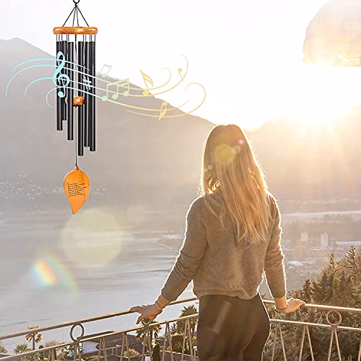 32" Memorial Wind Chimes, Sympathy Wind Chimes, Wind Chimes for Loss of Loved One, Memorial Sympathy Gift for Memory of Bereavement Mother Father for Outdoor Garden Patio - Black