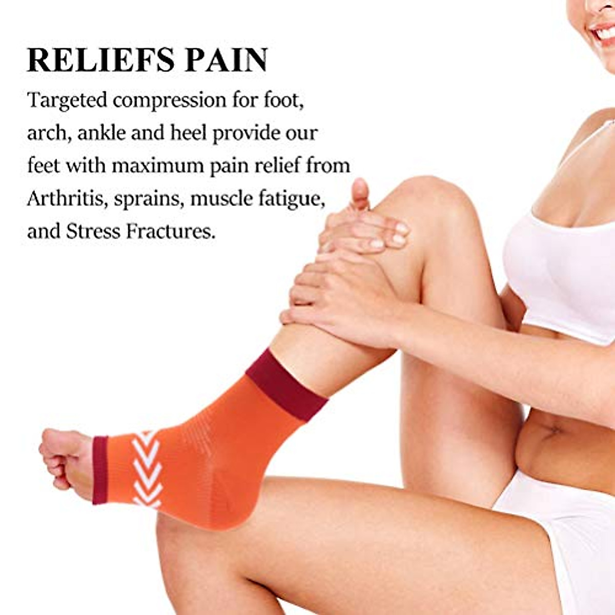 SuMade Compression Sleeve, Womens Girls Nurses Gifts Cycling Foot Arch Support Yoga Comfortable Sleeping Ankle Brace Socks For Plantar Fasciitis Injury Swelling 1 Pair Orange (S/M)