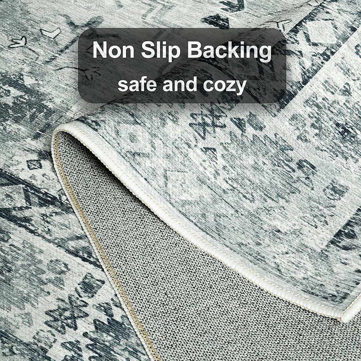 BESTSWEETIE Area Rug 8x10 Rugs for Living Room 8 x 10 Washable Rugs Non Slip Vintage Boho Living Room Rugs for Bedroom Dining Room, Distressed Pattern Carpet, Gray Black