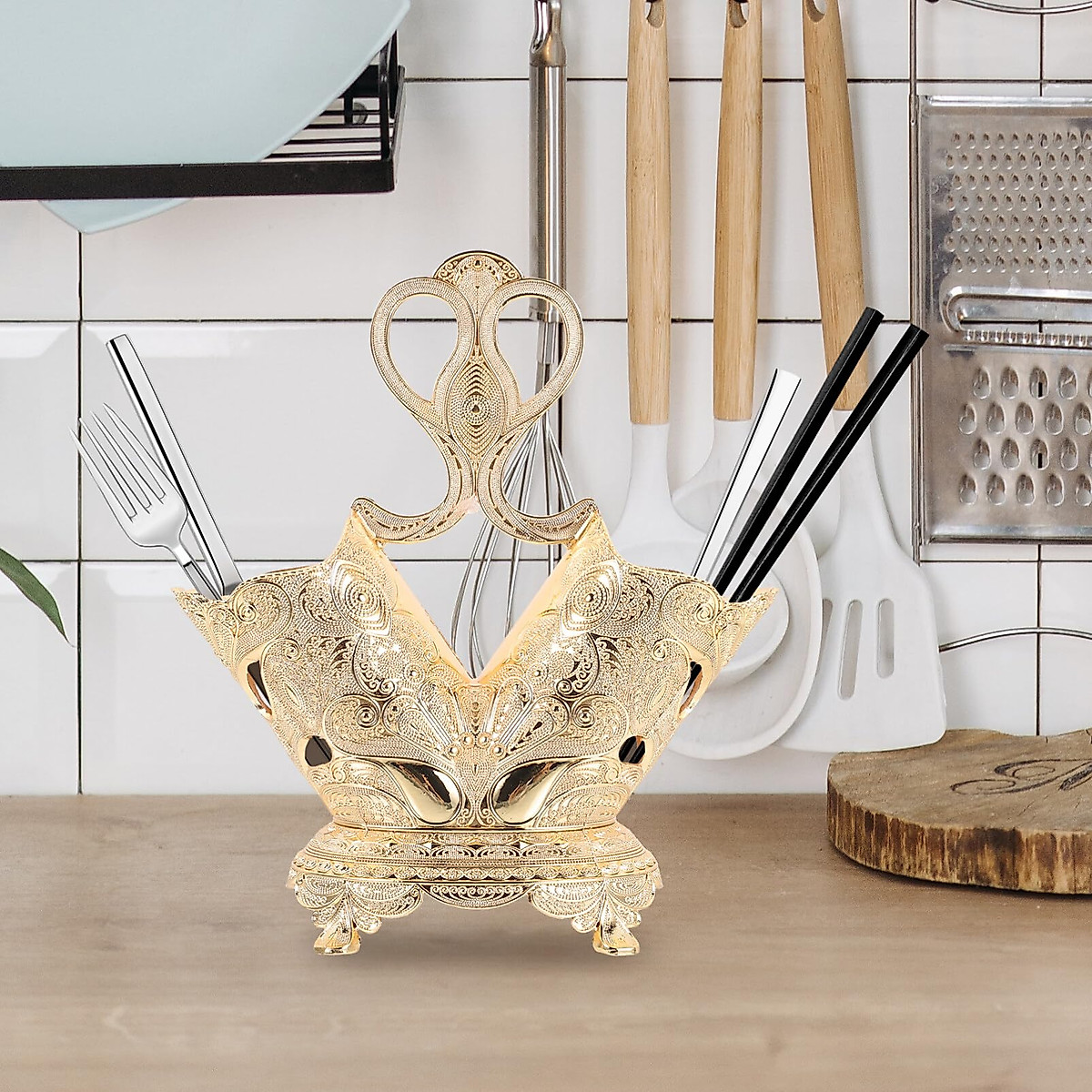 Cabilock Metal Utensil Silverware Organizer Spoon and Fork Holder European Style Utensils Holder Counter Storage Holder for Coffee Bar Dining Room Kitchen