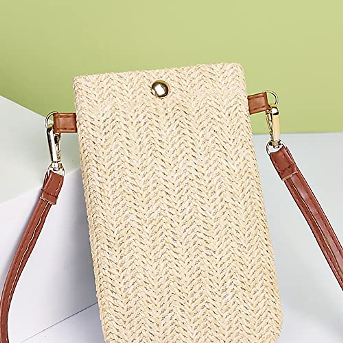 Aktudy Women Mini Straw Messenger Bags Hand Woven Summer Beach Shoulder Phone Wallet