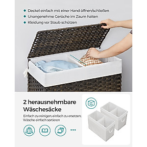 SONGMICS Handwoven Laundry Basket, 90L Synthetic Rattan Wicker Clothes Hamper with Lid and Handles (Brown)