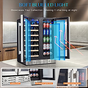 Kalamera Wine Cooler, 24 inch Built in Wine and Beverage Refrigerator, Dual Zone w/ 20 Bottles and 78 Cans Capacity, Digital Touch Control