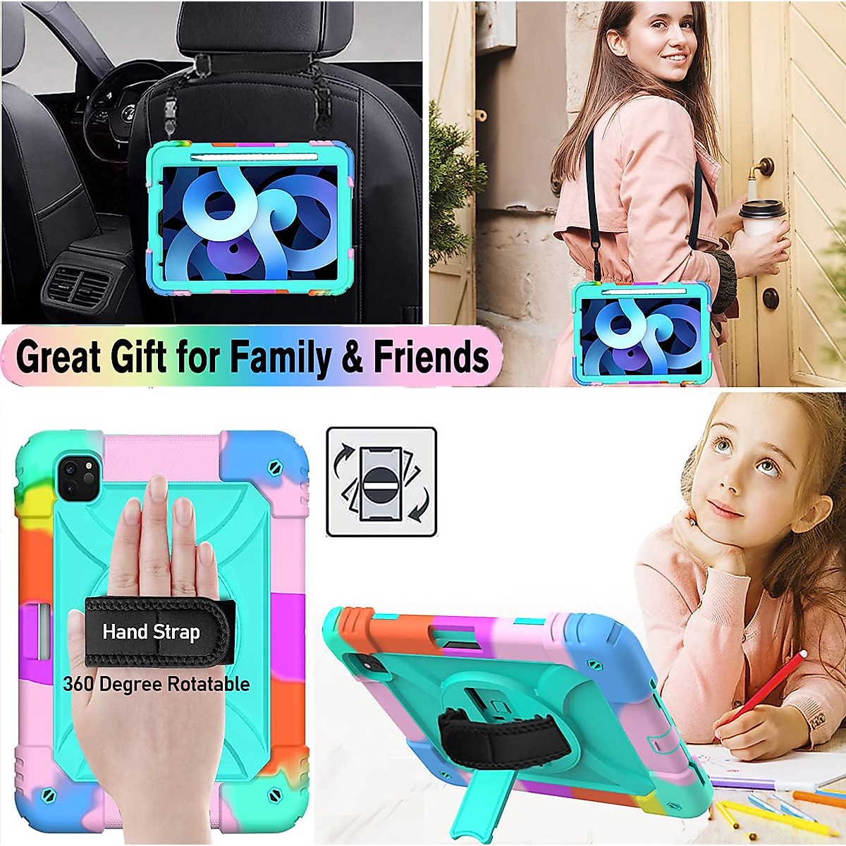 LTROP Case for iPad Air 5th/4th Generation 10.9 Inch(2022/2020),iPad Air 5/4 Case, iPad Pro 11 Case 2021/2020/2018,Pencil Holder/Swivel Stand/Shoulder Hand Strap Case for iPad 10.9 & Pro 11, Aqua Teal