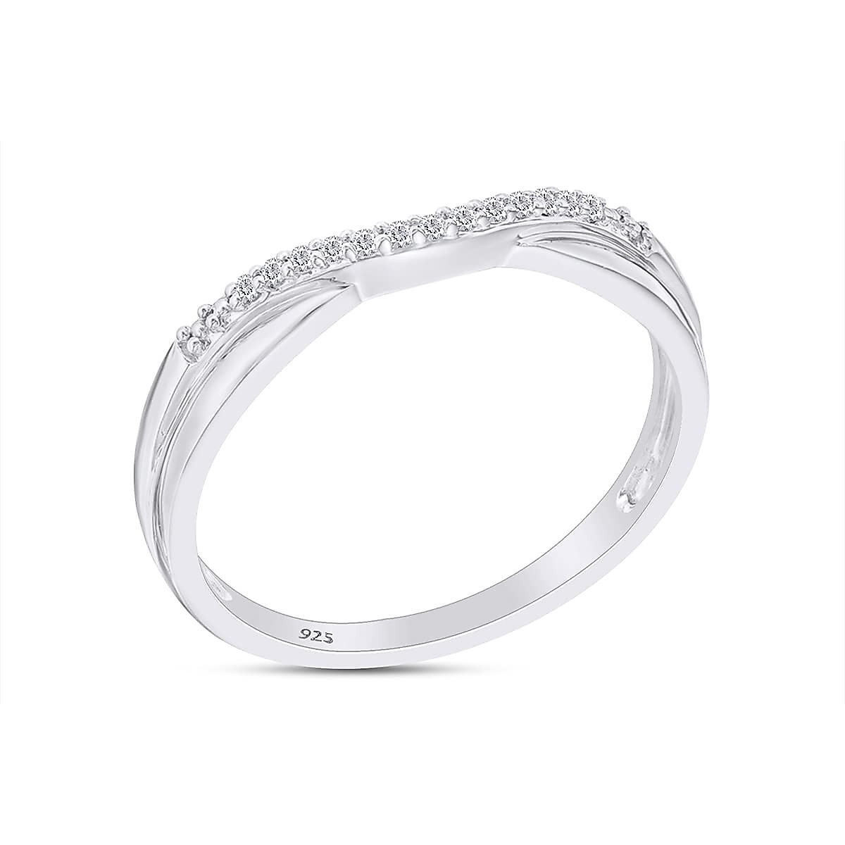 Wishrocks 1/15 Carat Round Cut White Natural Diamond Double Row Contour Wedding Band Ring Jewelry For Women In 14k White Gold Over Sterling Silver (0.06 Cttw, color- I-J, clarity- I2-I3) Ring Size- 7
