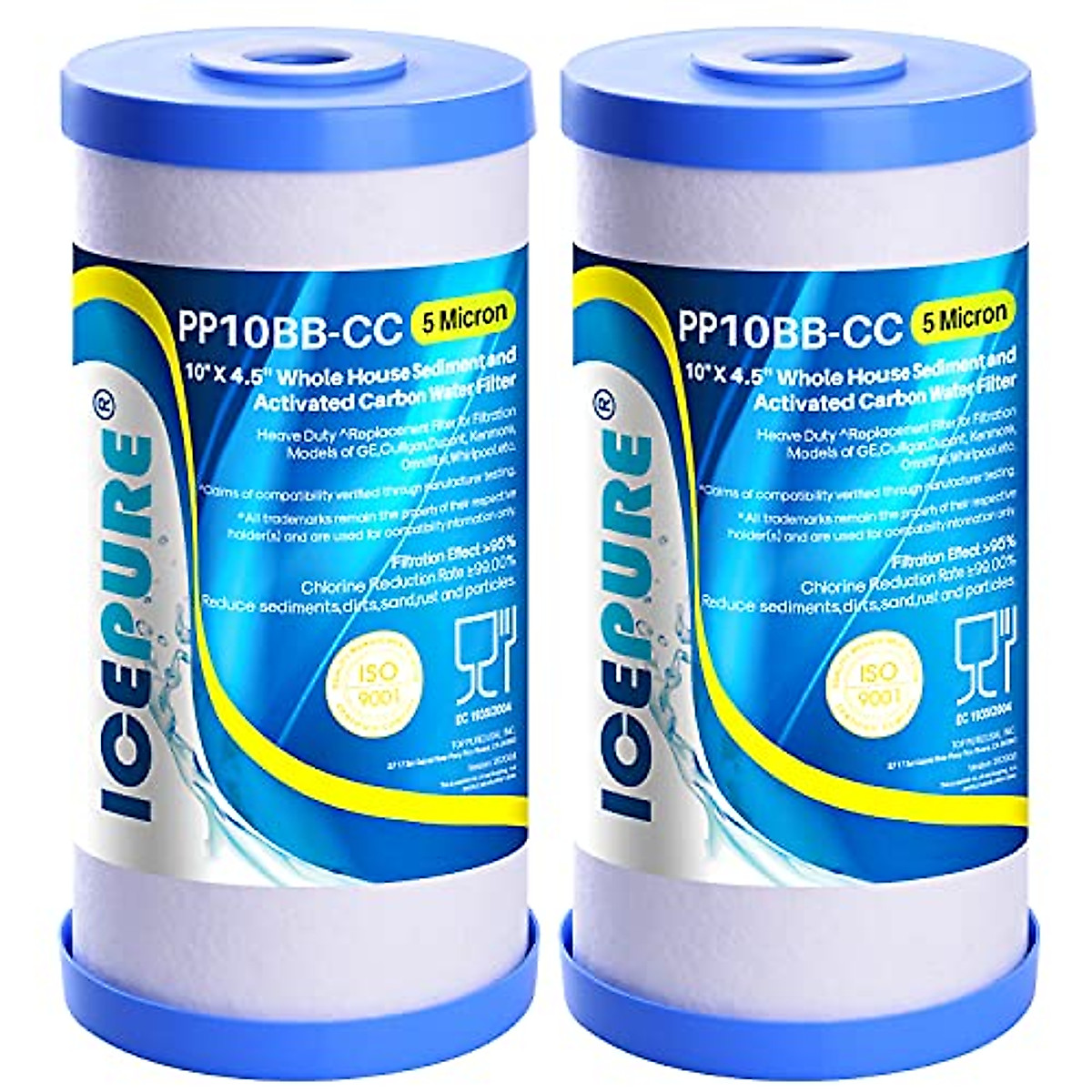 ICEPURE 5 Micron 10" x 4.5" Whole House Water Filter Compatible with GE FXHTC, GXWH40L, RFC-BBSA, W50PEHD, GXWH35F, GNWH38S, Dupont WFHD13001, R50-BB, Pack of 2