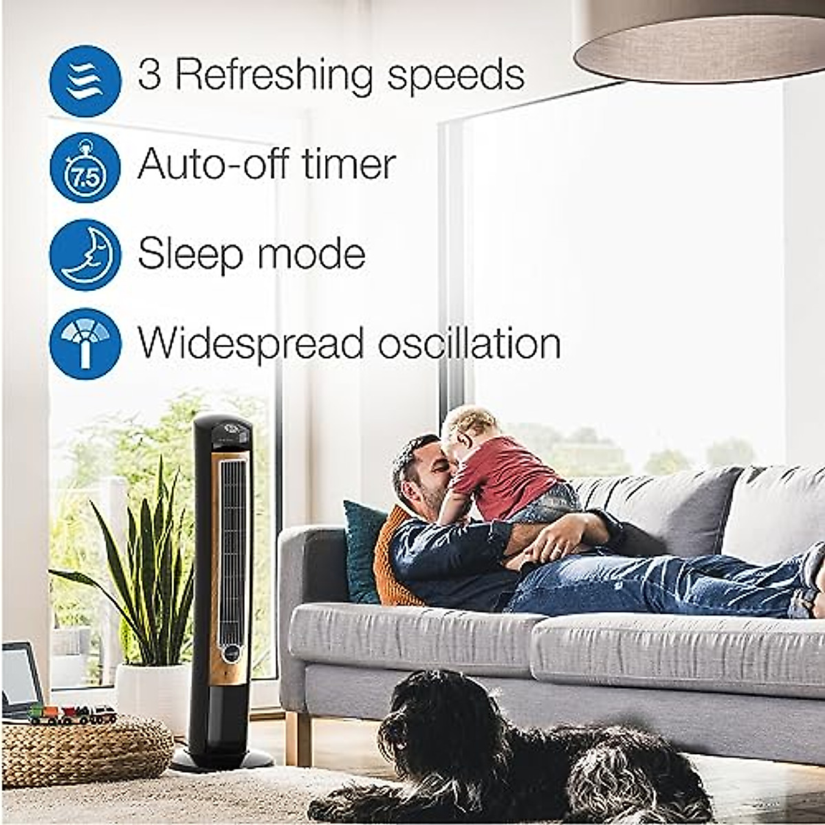 LASKO T42050 42" Wind Curve Tower Fan with Sleep Mode and Remote Control (Black/Woodgrain) (Renewed)