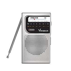 Vondior AM/FM Battery Operated Portable Pocket Radio - Best Reception and Longest Lasting. AM FM Compact Transistor Radios Player Operated by 2 AA Battery, Mono Headphone Socket, by Vondior (Silver)