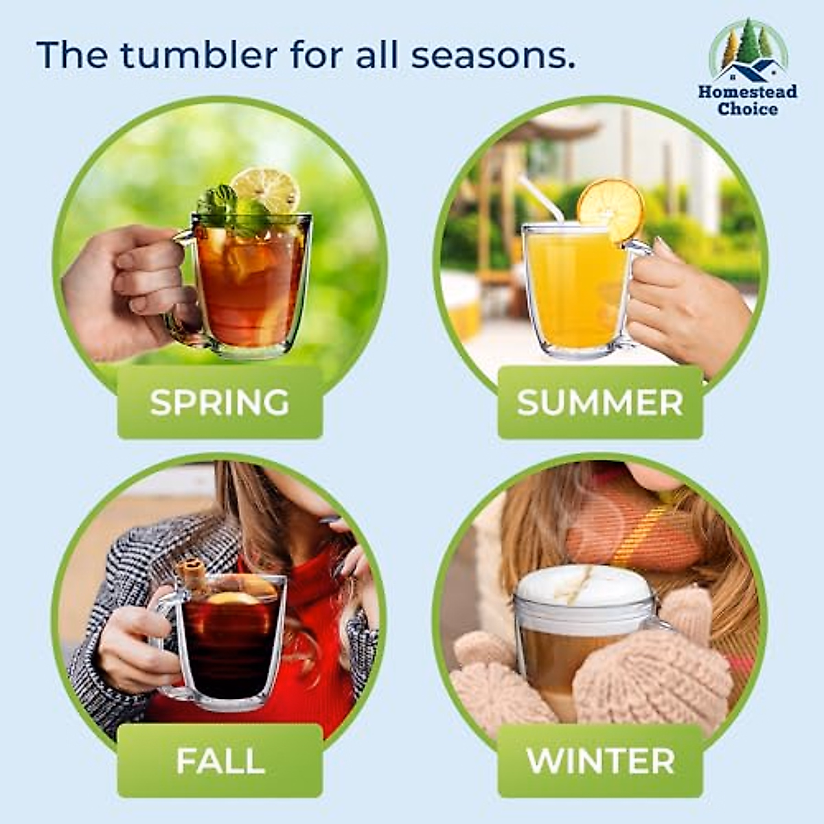 Clear Coffee Mugs set of 4, Unbreakable, Microwave, Freezer, Top-Rack Dishwasher Safe, 12 oz Plastic Tumblers w/ Handle, Mocha Latte Tea & Water Clear Drinking Cups look like Glass Made in USA