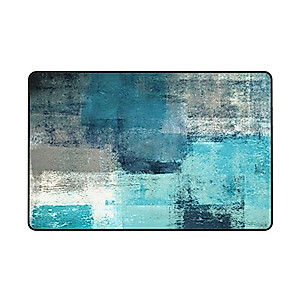 Soft Area Rug for Living Room,Turquoise and Grey Abstract Art Painting,Large Floor Carpets Doormat Non Slip Washable Indoor Area Rugs for Bedroom Kids Room 5 x 7Ft