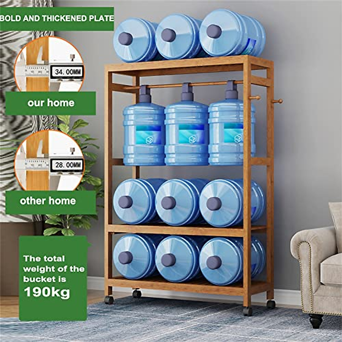 YXDFG Bamboo Garment Coat Clothes Hanging Heavy Duty Rack,Portable Rolling Garment Rack with Wheels, with Top Shelf and Shoe Clothing Storage Organizer Shelves,Dark,59×35×165cm