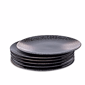 Kanwone Ceramic Dessert Salad Plates - Set of 6, 8 Inch, Kitchen Round Plates for Dessert, Salad, Snacks, Appetizers, Steak, Microwave, Oven and Dishwasher Safe, Black Glazed