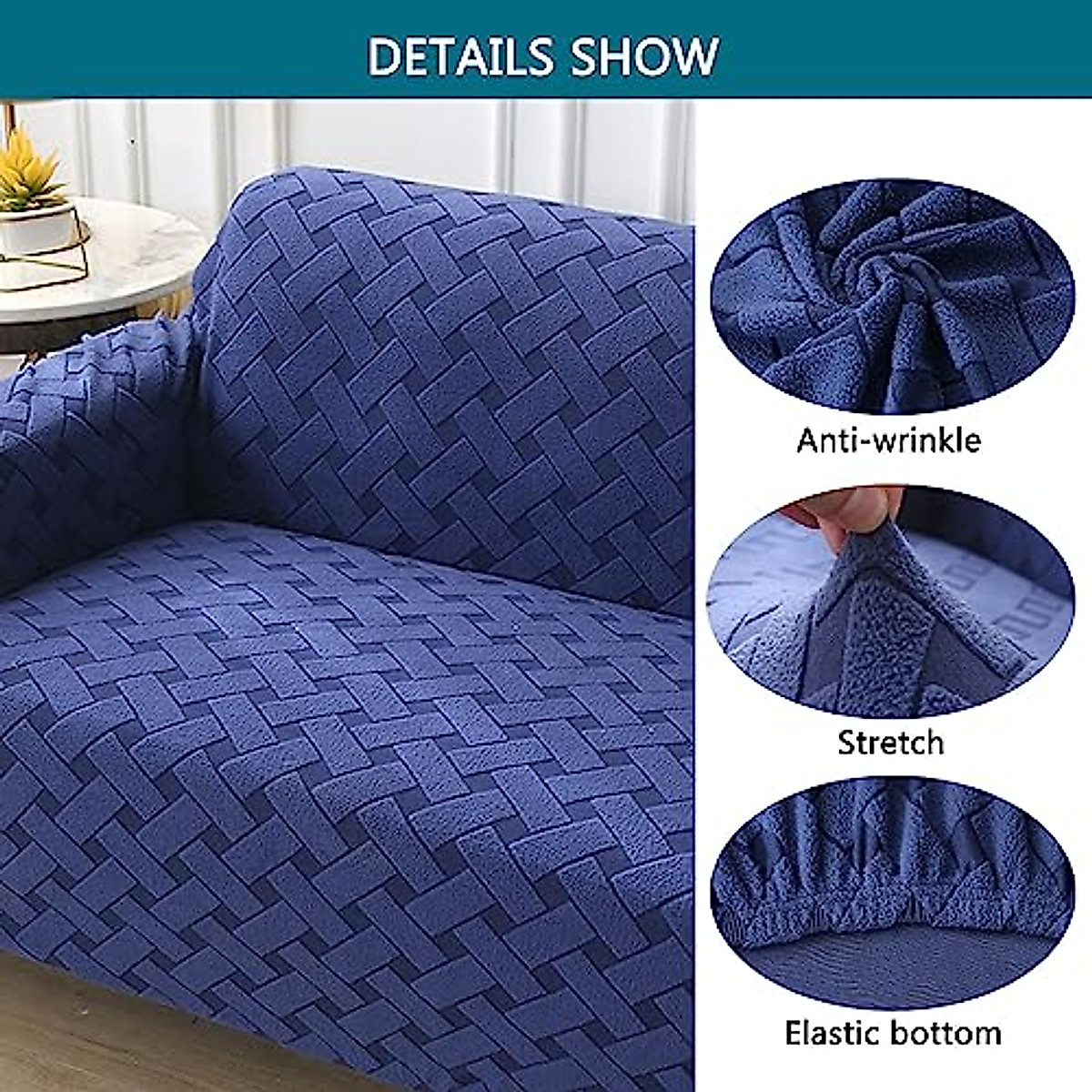 GUYIRT 3 Seater Sofa Cover, Dustproof Cover for Sofa, Jacquard Couch Slip Cover for Living Room Kids Pets Cats Dogs, Washable-Blue-4 Seater 230-300cm