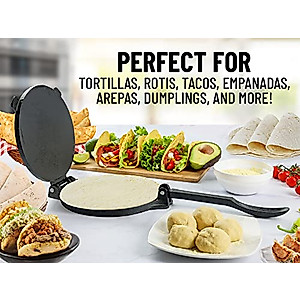 Zulay Cast Iron Tortilla Press 8 Inch - Pre Seasoned with 100 Pieces Parchment Paper - Heavy Duty Roti Maker and Flour Tortilla Press for Quesadilla, Naan, Chapati, Samosa, Poori, Saj Bread, Lahmacun