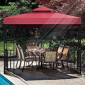 Flexzion 8x8 Gazebo Canopy Replacement Top Waterproof Cover - Outdoor Gazebo Canopy Cover - Double Tier UV30 Cover for Canopies, Garden, Patio, Yard Tent (Red)