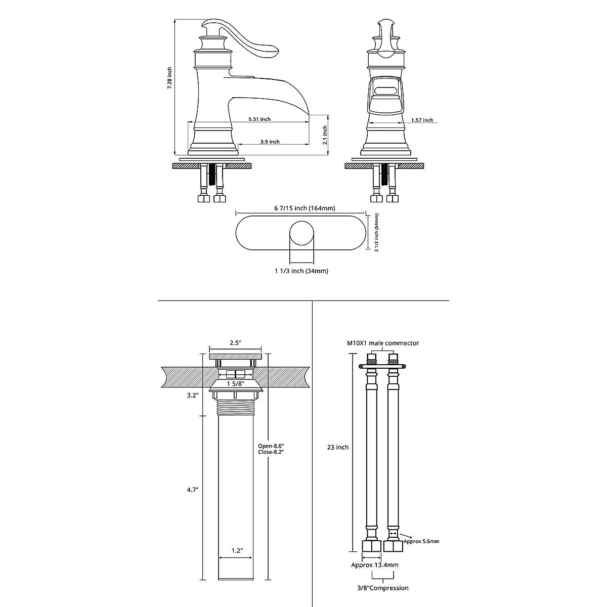 Homevacious Bathroom Faucet Waterfall Single Handle Chrome and Gold Vanity with Pop Up Drain with Overflow One Hole Lever Bath Sink Basin Restroom Mixer Tap Commercial Supply Line Lead-Free