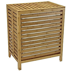 Household Essentials 6216-1 Natural Bamboo Laundry Hamper with Hinged Lid and Cotton Liner Large