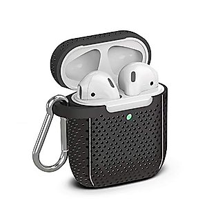 TALK WORKS AirPods Case Cover with Keychain - Protective Hard Silicone Skin for AirPods Keychain Case Clip Carabiner Wireless Charging Compatible with Apple Air Pod Carrying Case Series 1 & 2 - Black