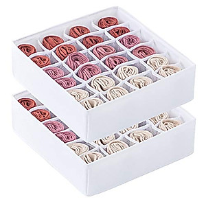 Qozary 2 Pack Sock Underwear Organizer with Linen Textured, 24 Cell Collapsible Drawer Organizer Divider, Closet Cabinet Storage Boxes for Storing Socks, Lingerie, Underwear, Clothes (White)