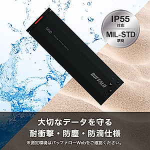 Buffalo External 500GB Small Compact Portable USB3.2Gen2 2000MB/s Black SSD-PHE500U3-BA