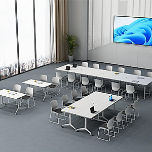 conference table,modern white office folding Flip Top Mobile Training Table 55"D x 21.6"W x 29.5"H The rounded table with wheels is convenient and fast,suitable for office,meeting room,classr ( 4Pcs)