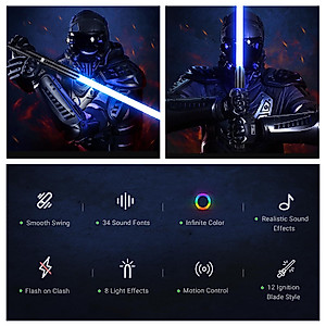 DAMIENSABER Upgrade Xenopixel V3.0 Light Saber, Motion Control 34 Sound Fonts Light Sabers, Sensitive Smooth Swing Light Sabers with Infinite Color 16 RGB Changing, Heavy Dueling Light Sabers