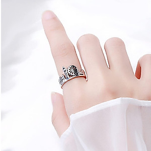 HUKQBUNX 925 Sterling Silver Exquisite Unique City Castle Sky City Punk Art Geometric Gear Crown Ring Lady Fresh Ring Opening Adjustment