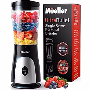 Mueller Ultra Bullet Personal Blender for Shakes and Smoothies with 15 Oz Travel Cup and Lid, Juices, Baby Food, Heavy-Duty Portable Blender & Food Processor, Black