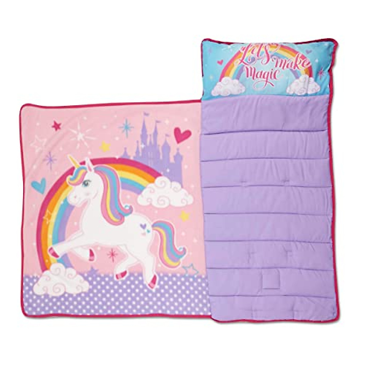 Funhouse Unicorn Kids Nap-Mat Set – Includes Pillow and Fleece Blanket – Great for Girls Napping during Daycare or Preschool - Fits Toddlers, Pink